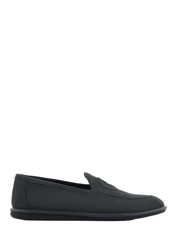 Giorgio Armani Suede Loafers With Embroidered Logo - Grey