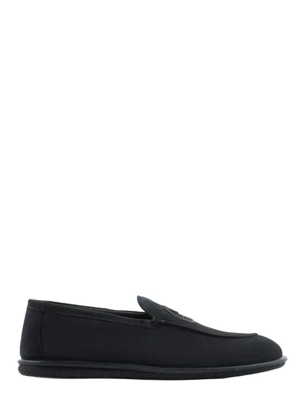 Giorgio Armani Suede Loafers With Embroidered Logo - Navy Blue