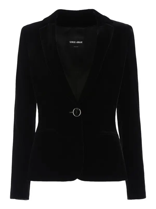 Giorgio Armani Single-breasted Velvet Jacket With Button Detail - Black
