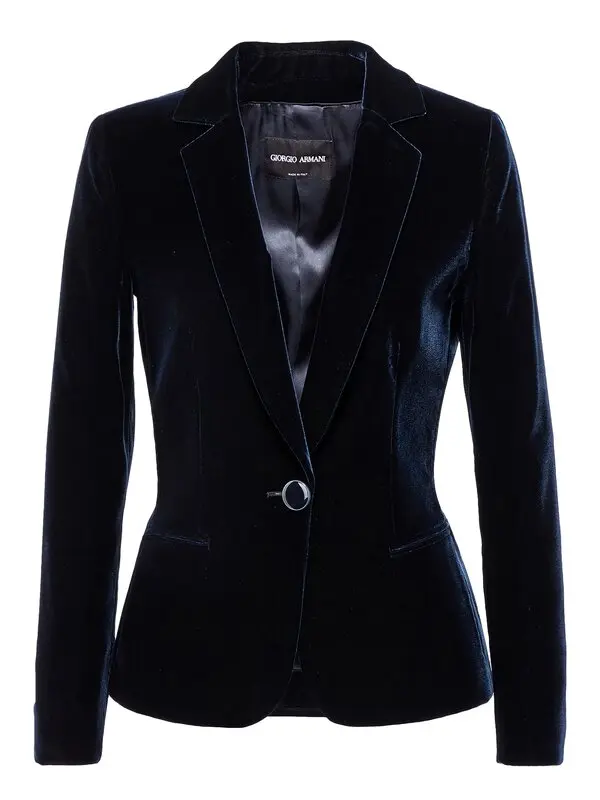 Giorgio Armani Single-breasted Velvet Jacket With Button Detail - Blue