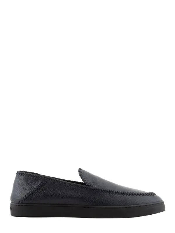 Giorgio Armani Galleria 3 Deerskin Slip-ons - Navy_blue