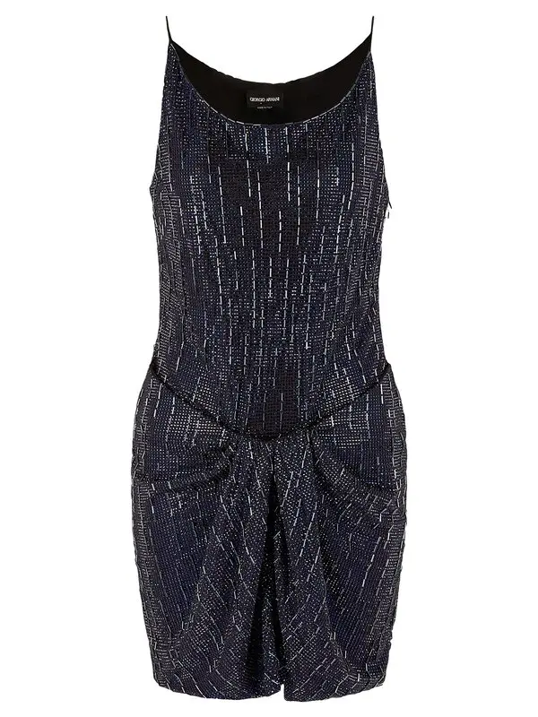 Giorgio Armani Short Silk Dress With Crystal Embroidery - Navy_blue