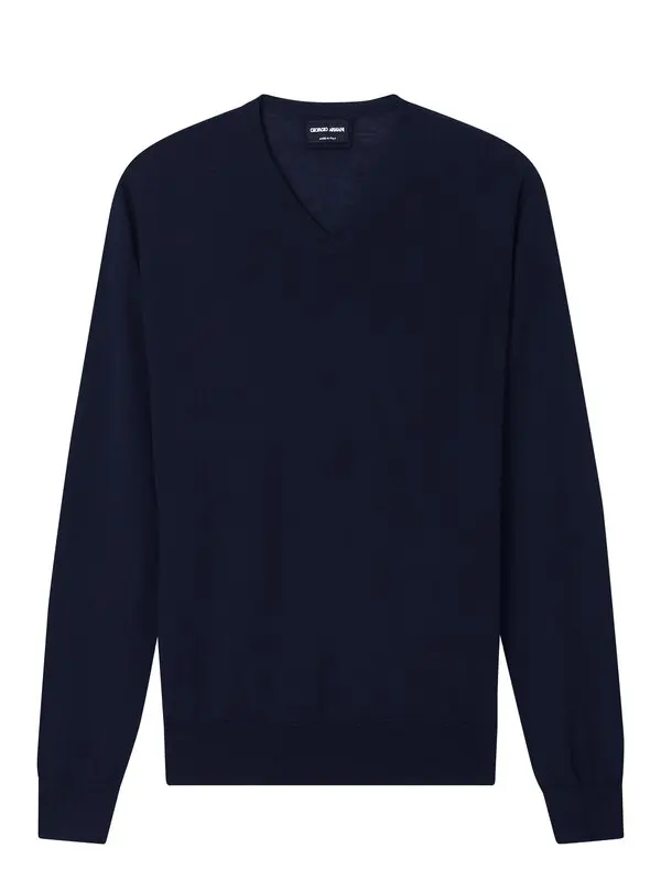 Giorgio Armani Pure Virgin Wool Jumper - Navy_blue