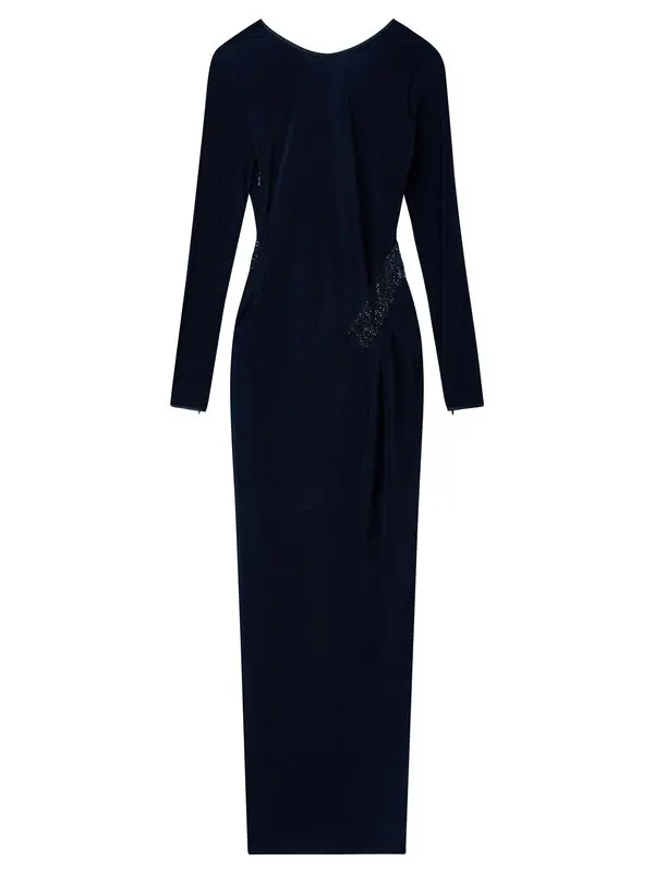 Giorgio Armani Long Dress In Pleated Stretch Jersey - Blue