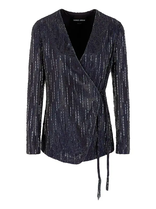 Giorgio Armani Long Silk Jacket With Crystal Embroidery - Navy_blue