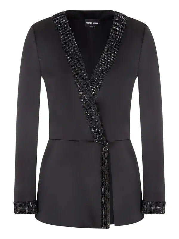 Giorgio Armani Long Satin Jacket With Crystal Trim - Patterned