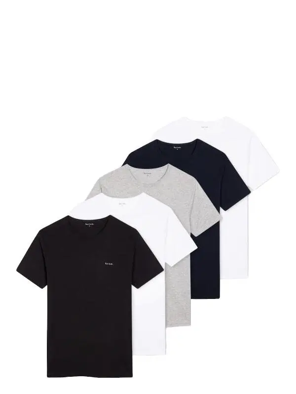 Paul Smith Mixed Colour Organic Cotton Logo Lounge T-shirts Five Pack - Multicolour
