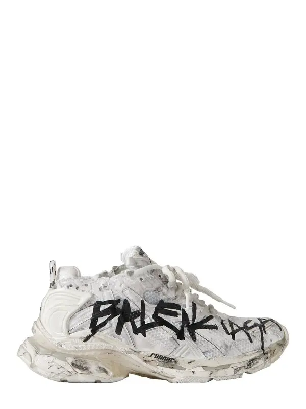 Balenciaga Runner Logo-print Distressed Nylon, Mesh And Rubber Sneakers - White