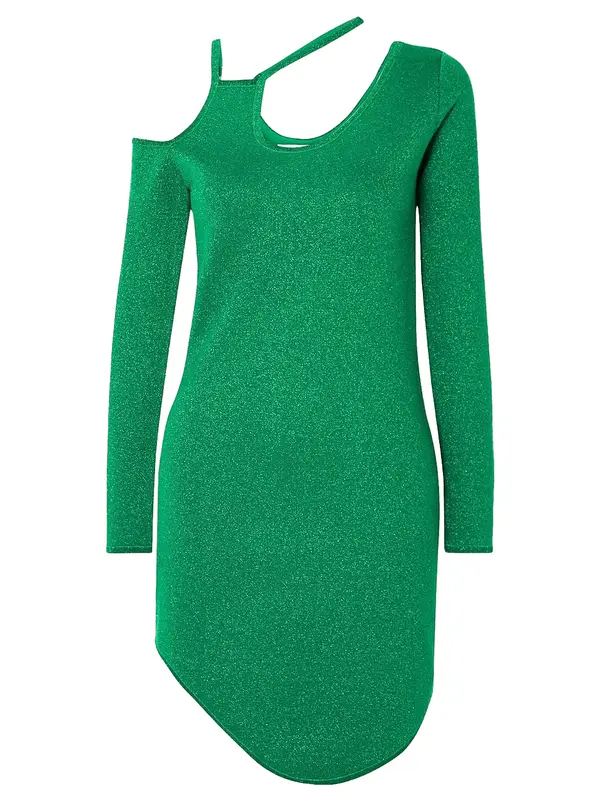 JW Anderson Asymmetric Cutout Metallic Knitted Mini Dress - Green