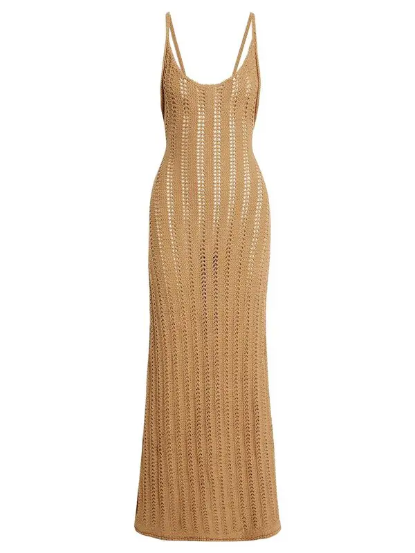Savannah Morrow Cindy Open-knit Cotton Maxi Dress - Camel