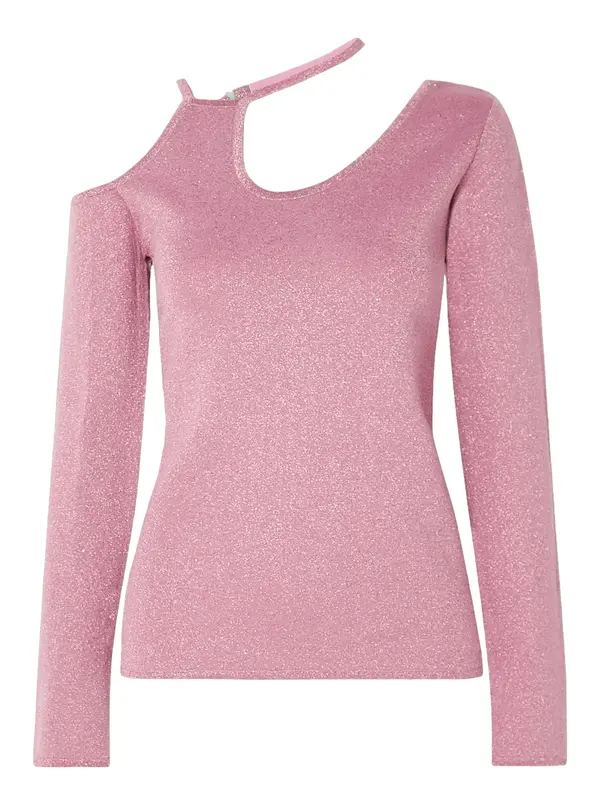 JW Anderson Cutout Metallic Stretch-knit Top - Baby Pink