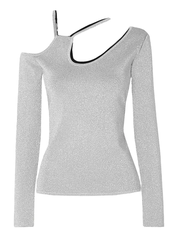 JW Anderson Cutout Metallic Stretch-knit Top - Silver