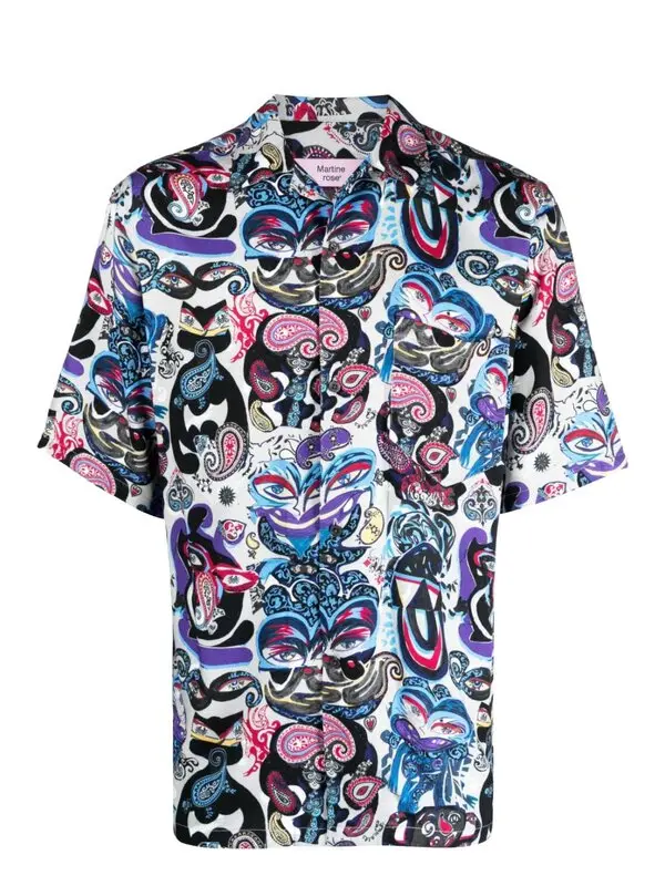 Martine Rose Mix-print Short-sleeve Shirt - Grey