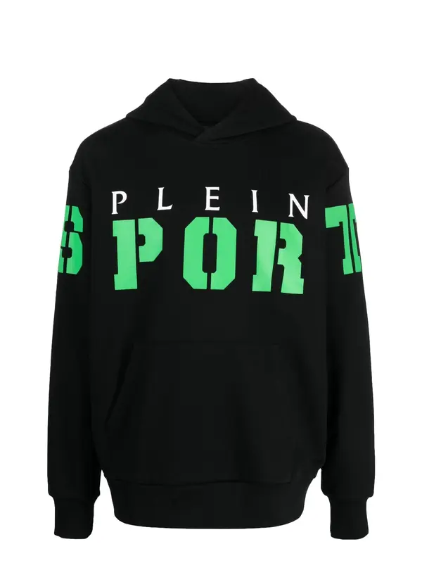 PLEIN SPORT Logo-print Cotton Hoodie - Black