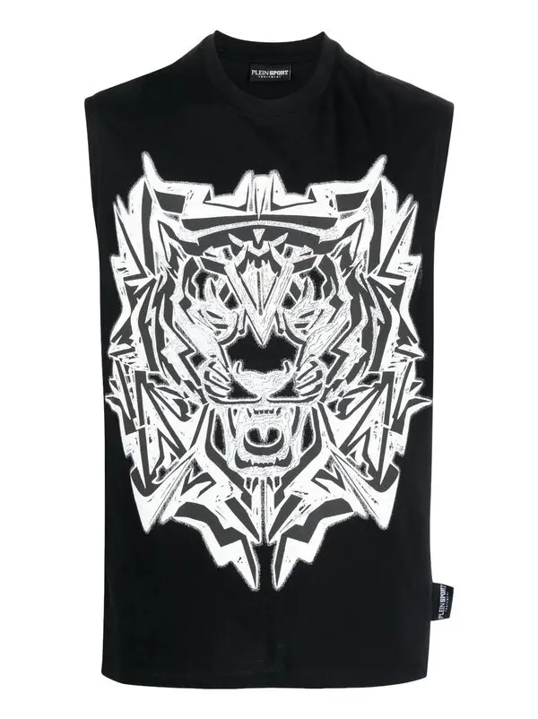 PLEIN SPORT Thunder Tiger Cotton Tank Top - Black