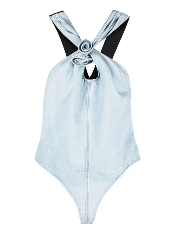 Coperni Floral-appliqué Denim Bodysuit - Blue