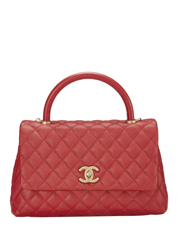 Chanel Quilted Caviar Coco Handle Bag - Red
