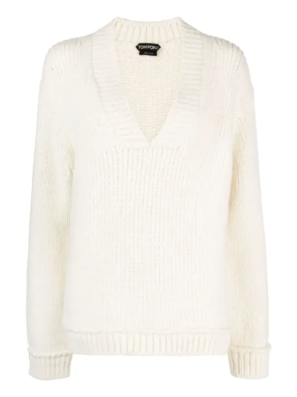 TOM FORD V-neck Wool Jumper - White