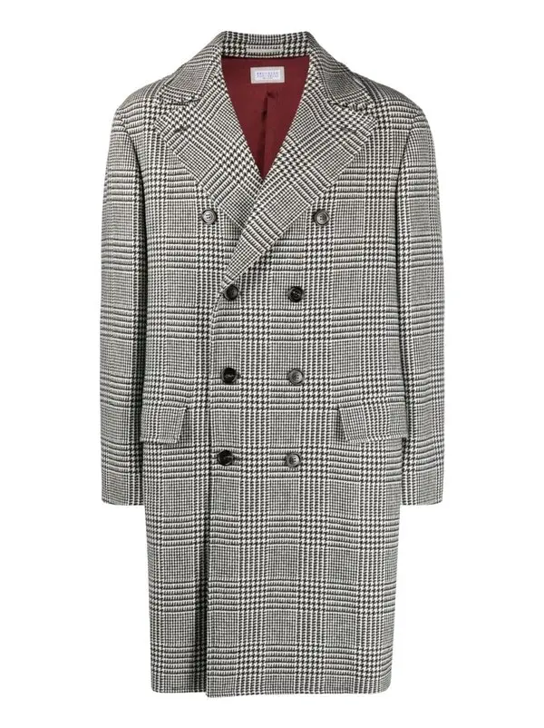 Brunello Cucinelli Checked Double-breasted Coat - Black