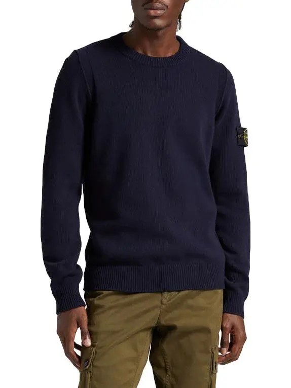 Stone Island Compass Logo Wool Blend Sweater - Navy Blue
