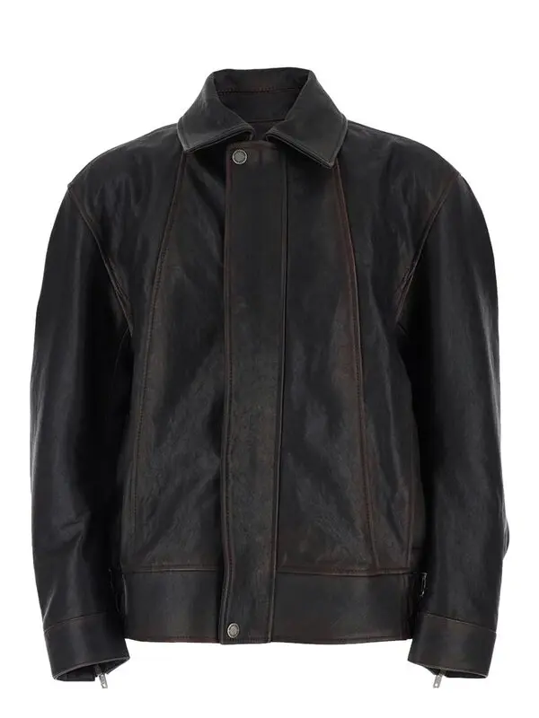 Golden Goose Leather Jacket With Distressed Effect - Brown