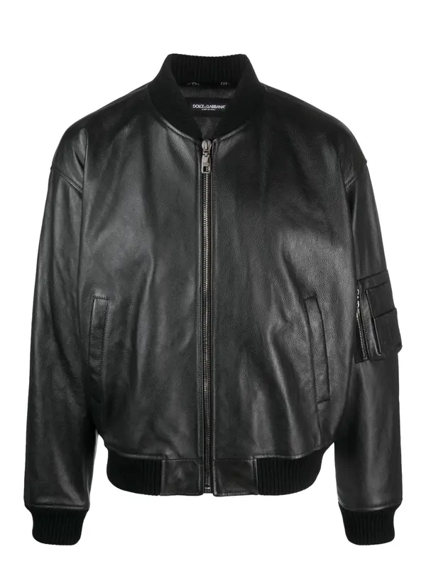 Dolce & Gabbana Leather Bomber Jacket - Black