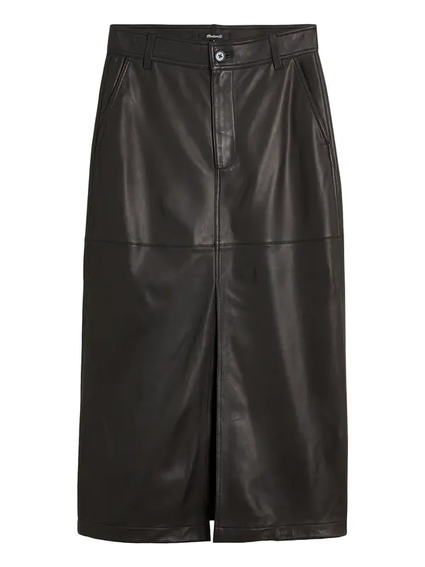 Madewell Leather Column Midi Skirt - True Black