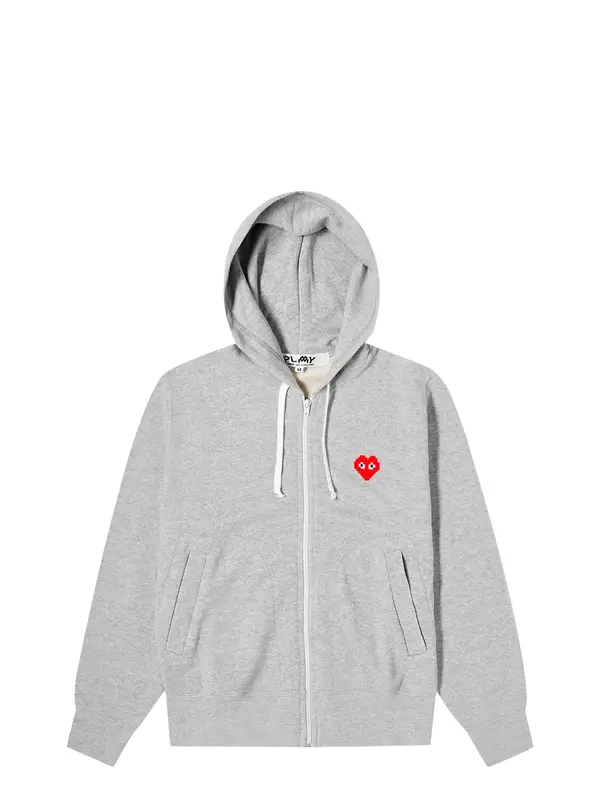 Play Comme Des Garcon X Invader Hooded Sweatshirt - Grey