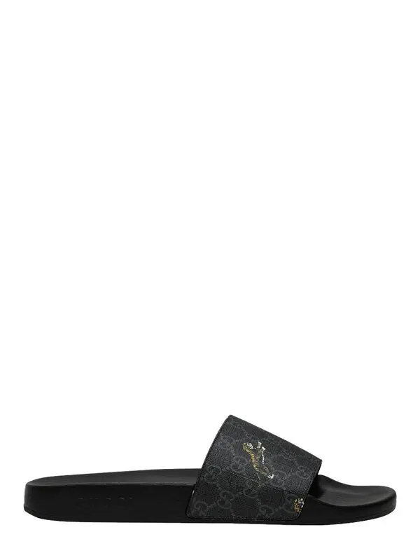 Gucci Gg Supreme Tiger Slide - Black