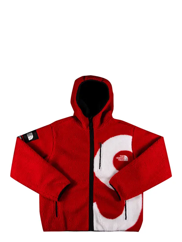 Supreme X The North Face Logo Hooded Fleece Jacket - Red