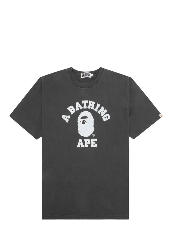 A BATHING APE Pigment Dyed College Relaxed Fit Tee - Black