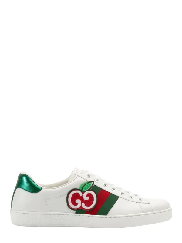 Gucci Ace Low Top Sneakers With Gg Apple Patch - White