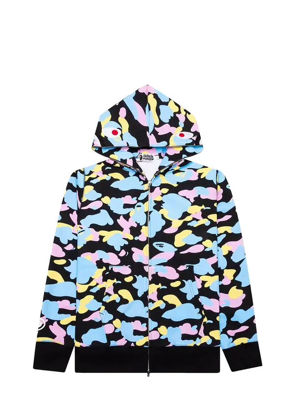 BAPE Multi Camo 2nd Shark Full Zip Hoodie - Black