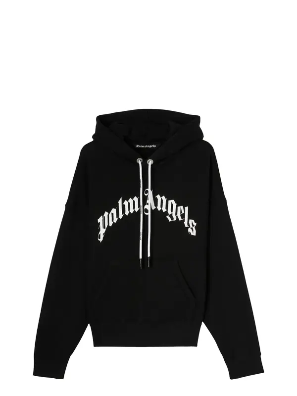 Palm Angels Curved Logo Hoody - Black