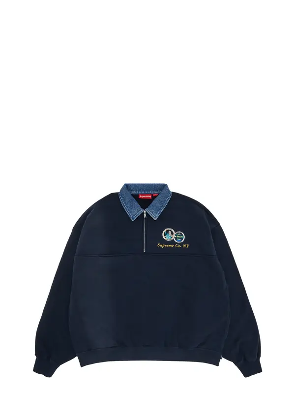 Supreme Denim Collar Half Zip Sweatshirt - Blue