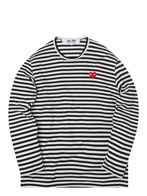 Play Comme Des Garcon Heart Striped T-shirt /white - Black