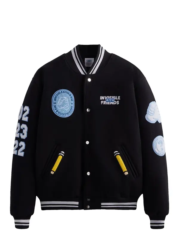 Kith X Invisible Friends Manteco Wool Varsity Jacket - Black