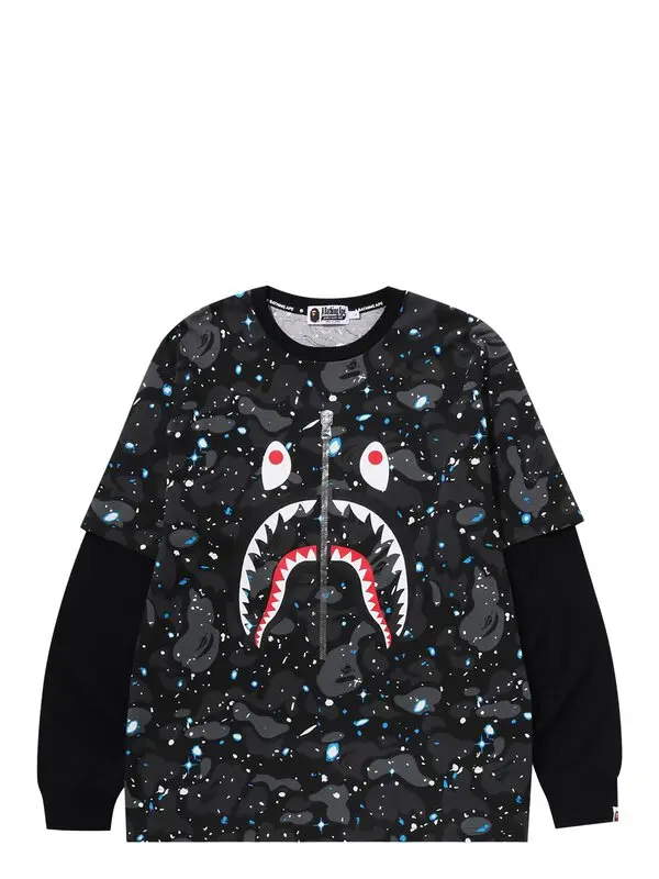 A BATHING APE Space Camo Shark Layered Long-sleeve Tee - Black