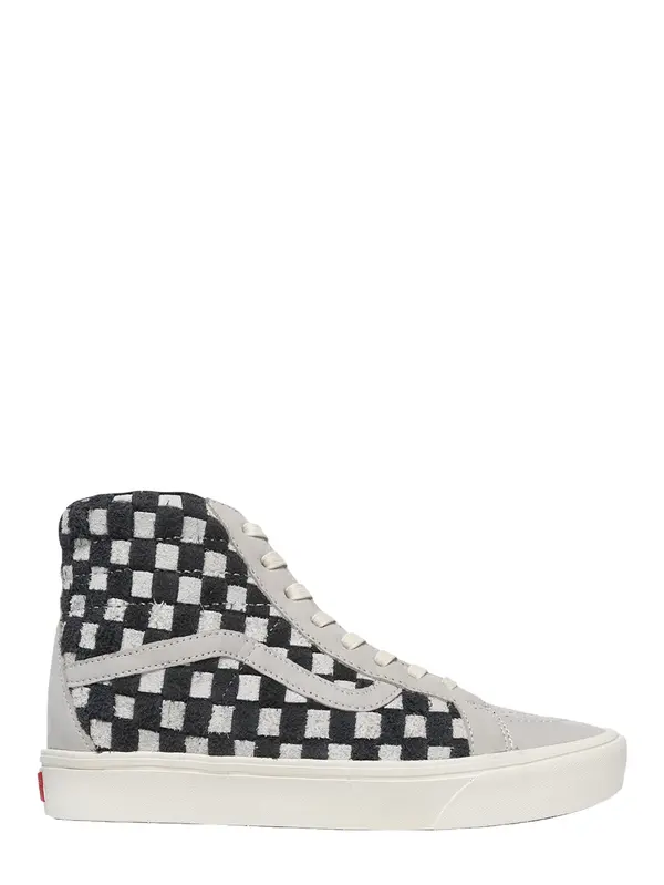 VANS Sk8-hi Reissue Lx Comfycush Hairy Suede Checkerboard High Top Sneakers - Cream