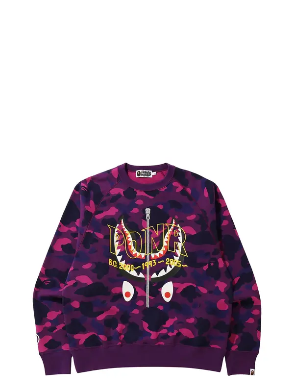 A BATHING APE Color Camo Shark Crewneck - Purple