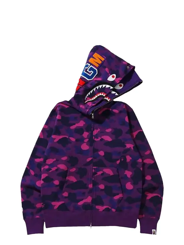 A BATHING APE Color Camo Shark Double Hoodie - Purple