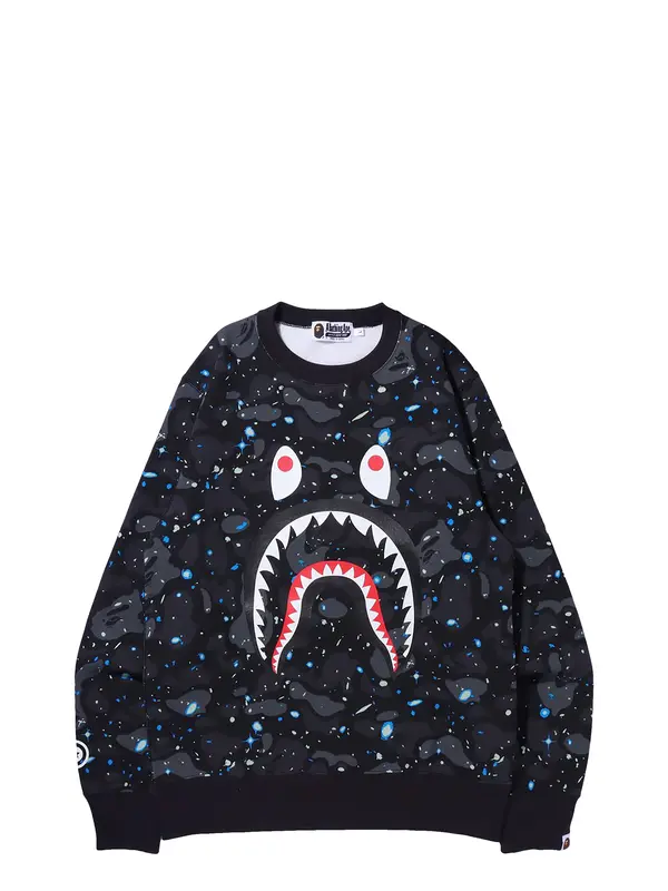 A BATHING APE Space Camo Shark Crewneck - Black