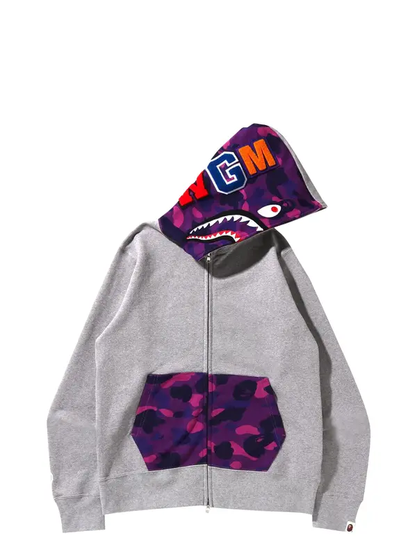 BAPE Color Camo Shark Zip-up Hoodie - Grey