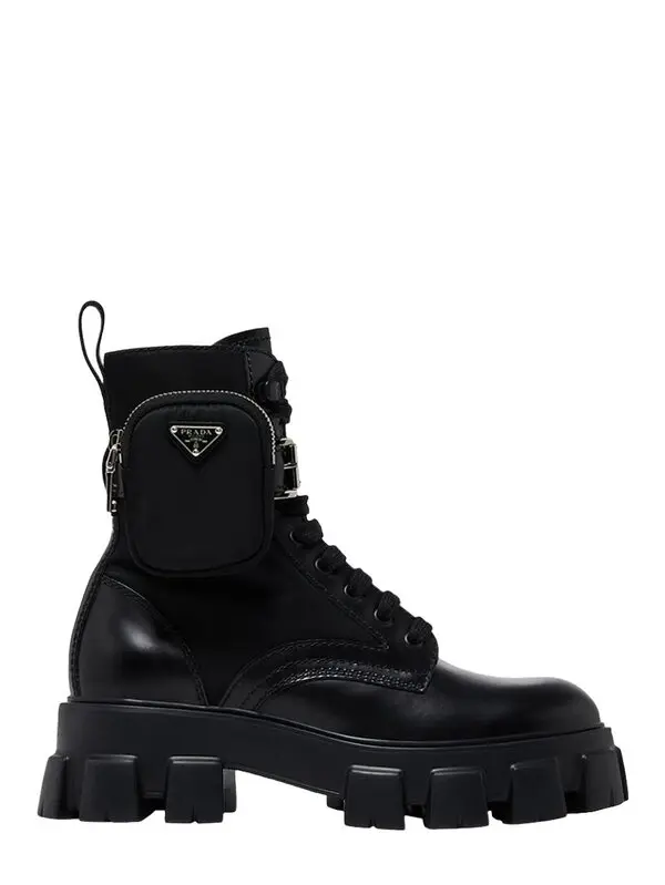 Prada Monolith Brushed Leather And Nylon Boots - Black
