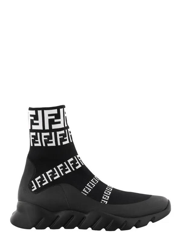 Fendi Ff Motif Tech Fabric High Top Sneakers - Black