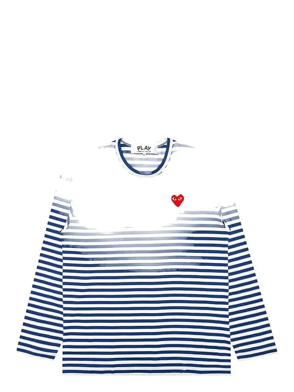 Play Comme Des Garcon Striped Big Heart Long-sleeve T-shirt /white - Blue