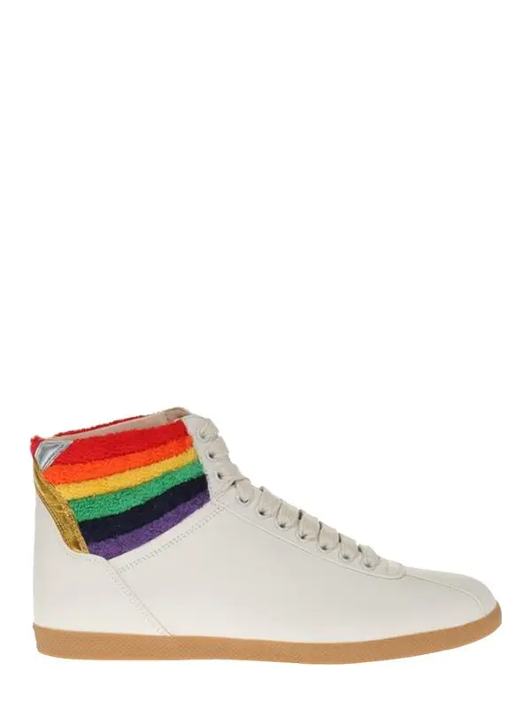 Gucci High-top Sneakers With Rainbow Heel Collar - White