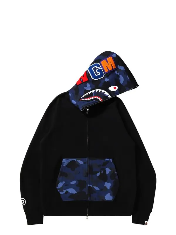 A BATHING APE Color Camo Shark Full Zip Hoodie - Black