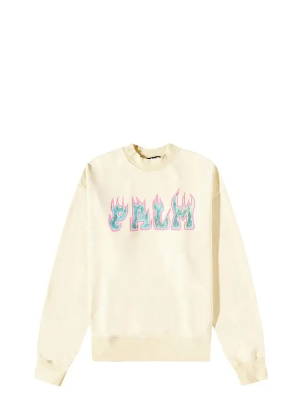Palm Angels Logo Flames Vintage Crewneck Sweatshirt - White