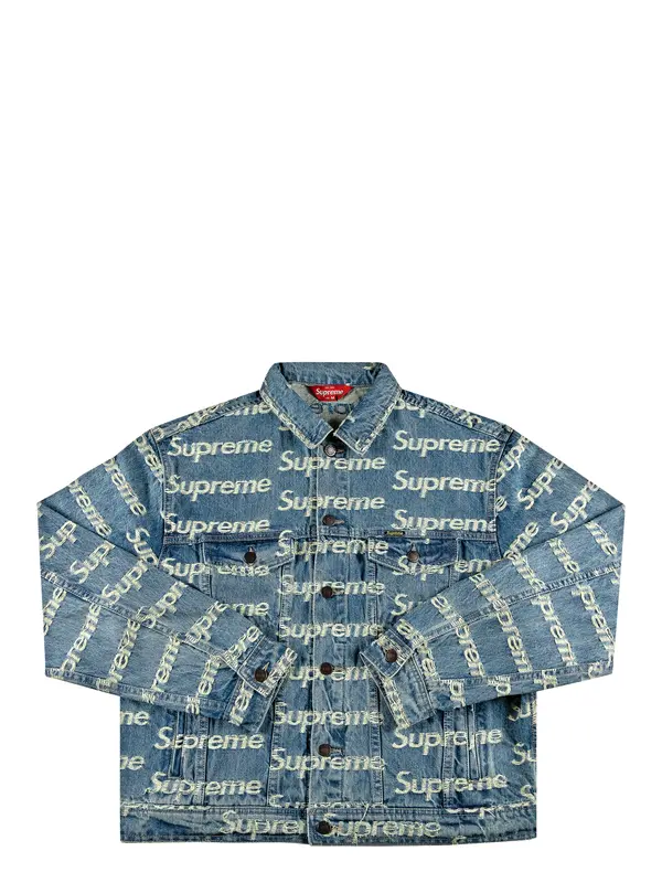 Supreme Frayed Logos Denim Trucker Jacket - Blue